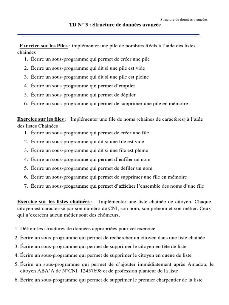 TD 3 Structures de Données Avancées 2 | PDF