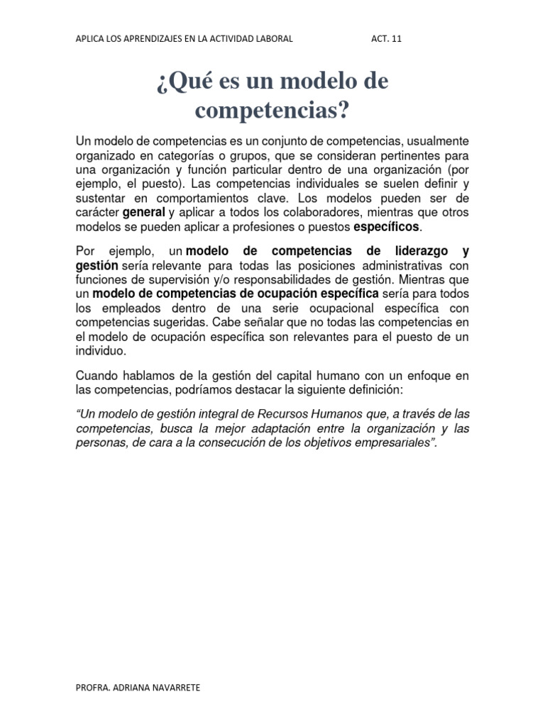 Qué Es Un Modelo de Competencias | PDF | Gestión de recursos humanos ...
