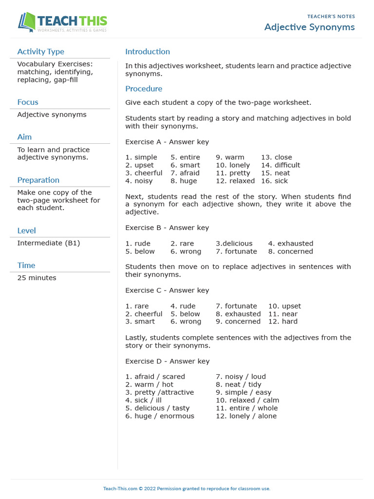 Adjective Synonyms | PDF