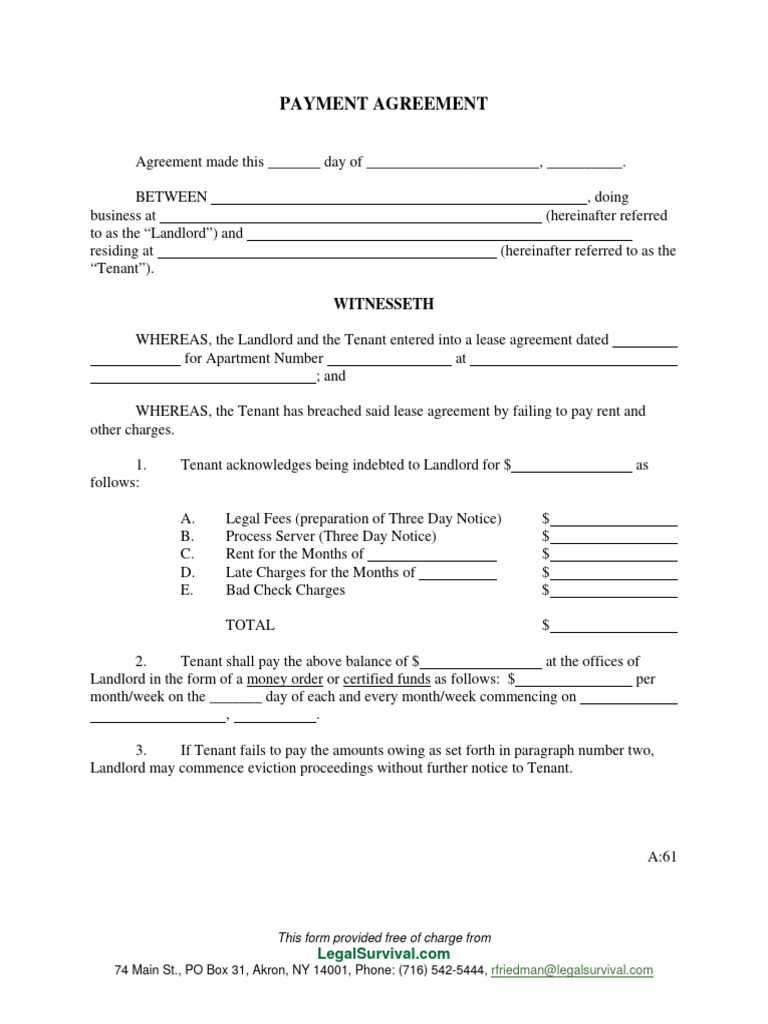 Payment Agreement Template 29 | PDF | Leasehold Estate | Lease