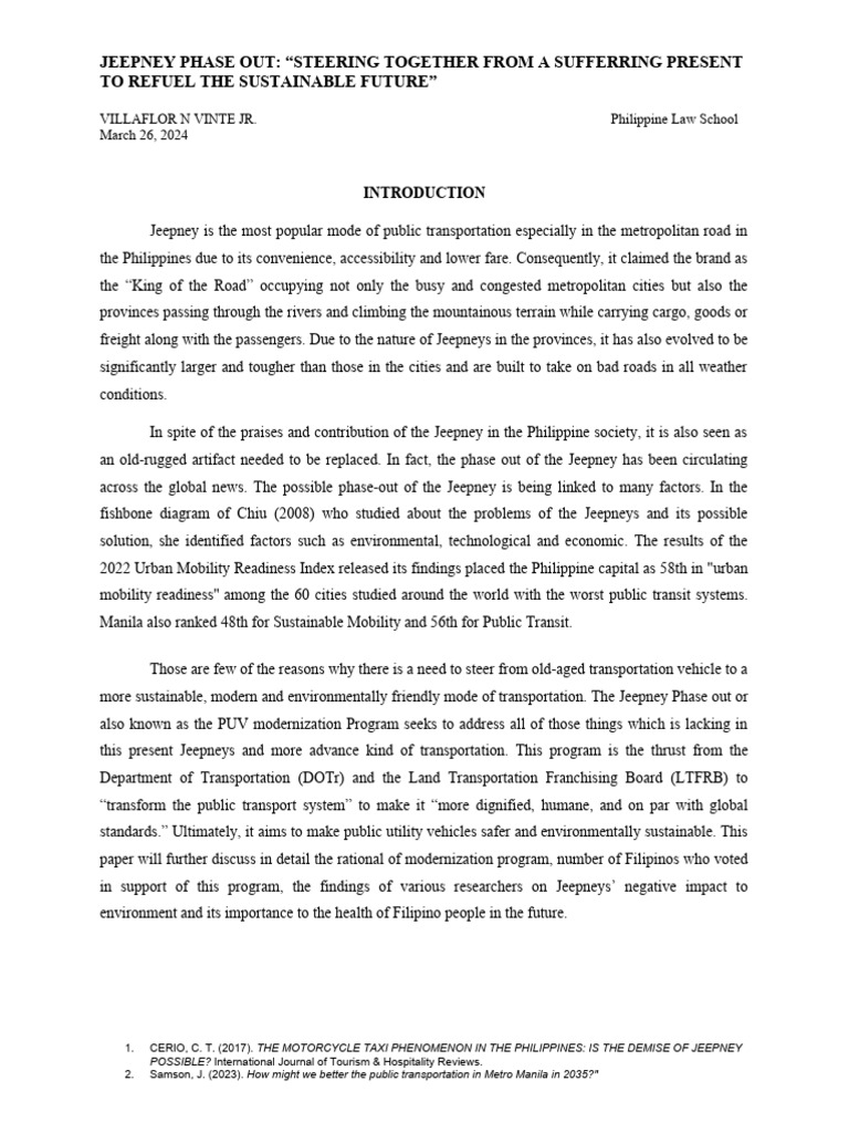 Jeepney Phase-Out: A Path to Sustainability | PDF | Business | Social ...