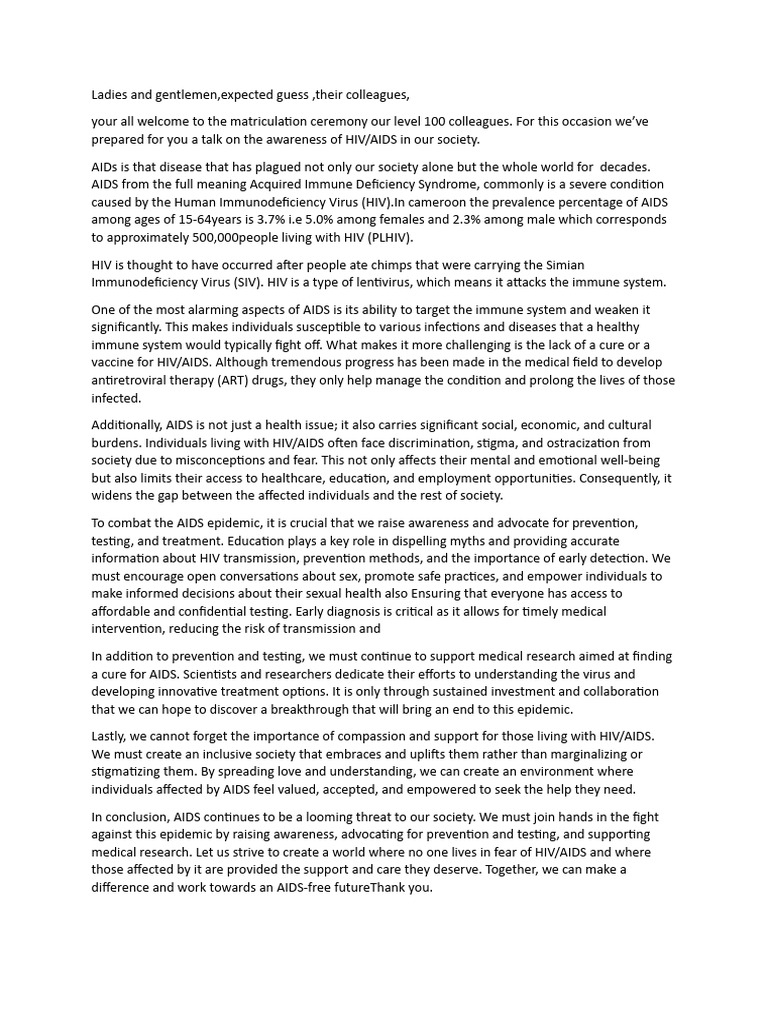 Matriculation Speech | PDF | Hiv/Aids | Hiv