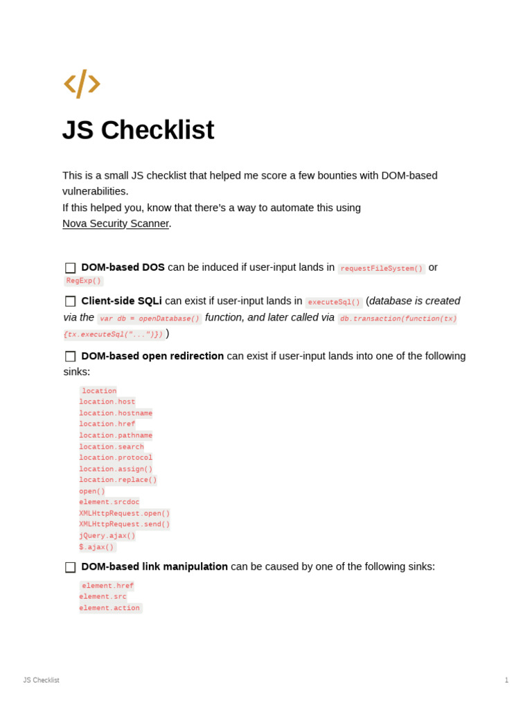 JSChecklist | PDF