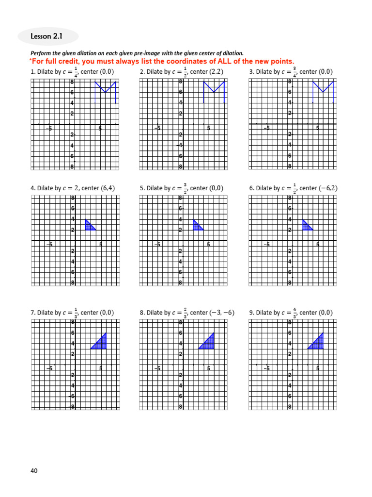 Dilation Exercises with Coordinates | PDF