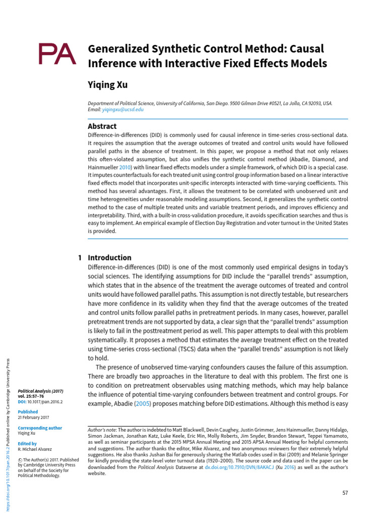 Journal Generalized Synthetic Control Method Causal Inference With