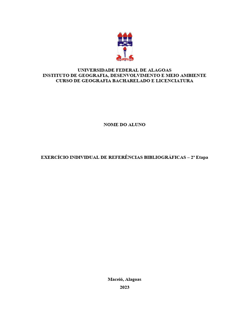 Modelo de capas - Exercício individual de Referências Bibliográficas - 2ª Etapa | PDF