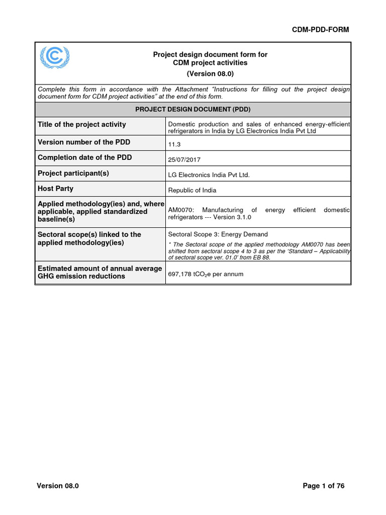 06 Revised PDD_LGEIL Refrigerator CDM_25072017_Ver.11.3_Clean | PDF | Efficient Energy Use ...