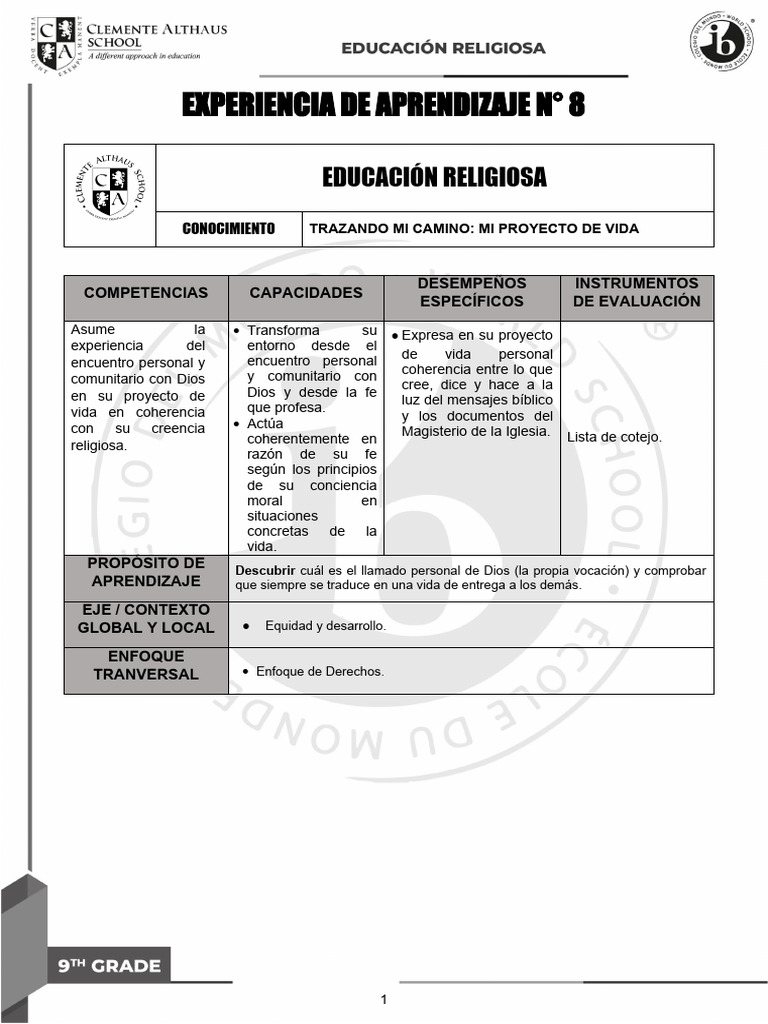 Experiencia 8 Separata 2023 Religión 9TH Iii Trim | PDF | Amor | Moralidad