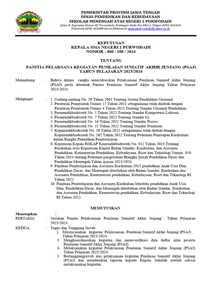 SK. PANITIA PSAJ (Penilaian Sumatif Akhir Jenjang) TP. 2023-2024.docx ...