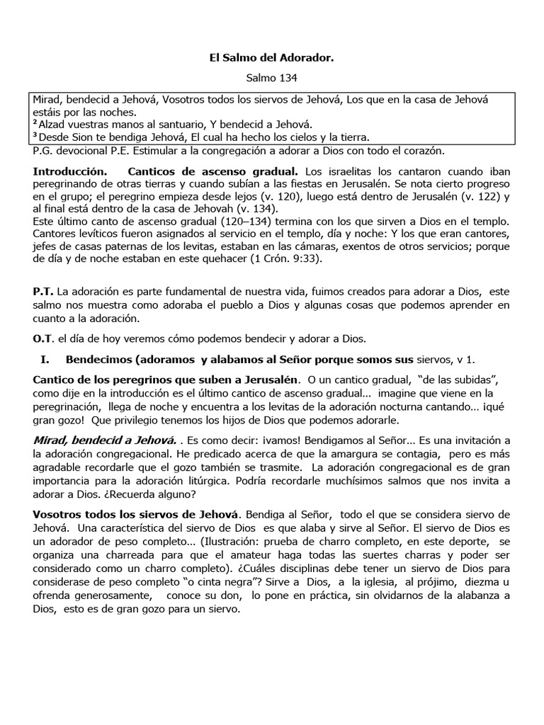 Salmo 134 El Salmo del Adorador | PDF | Oración | Sacerdote