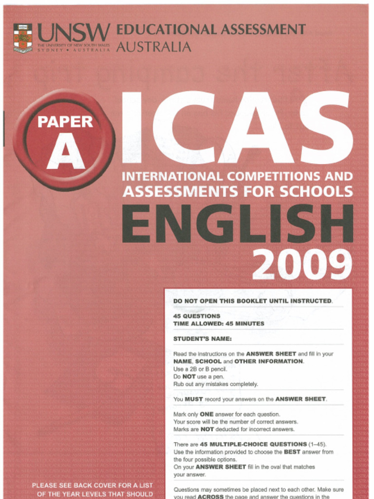 ICAS English A 2009 Paper | PDF
