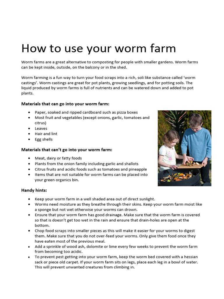 How To Use Your Worm Farm - Fact Sheet | PDF | Cooking, Food & Wine ...