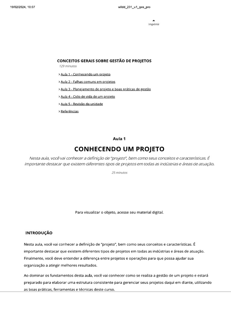 Material de Apoio Do AVA Gestão de Projetos | PDF