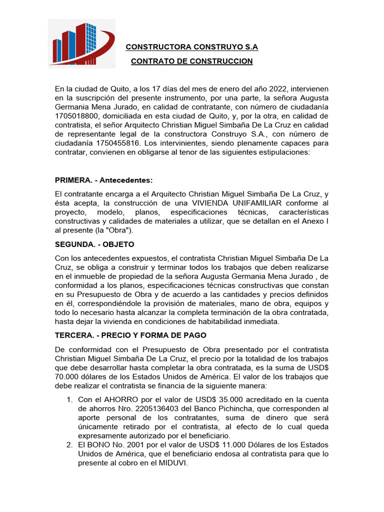 CONTRATO DE CONSTRUCCION | PDF