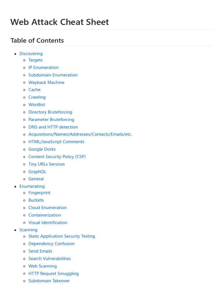 Web Attack Cheat Sheet | PDF | World Wide Web | Internet & Web