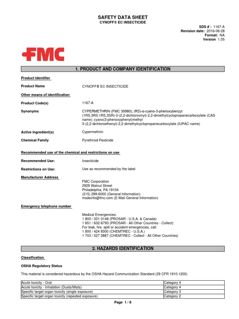 Cynoff Ec Sds 2016 1 | PDF | Dangerous Goods | Toxicity