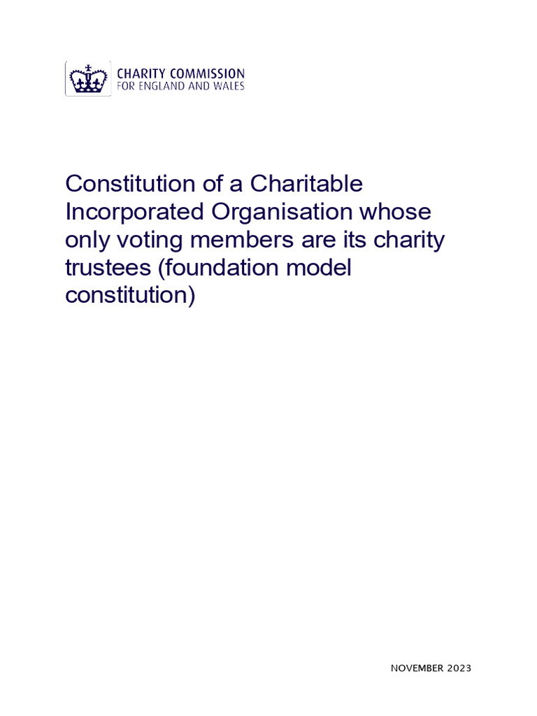 Foundation CIO Model Constitution | PDF | Charitable Organization | Trustee