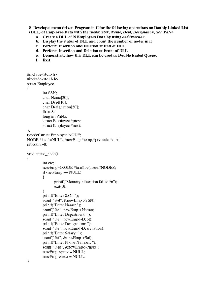 Employee Data using Doubly Linked List (1) | PDF | Computer Data | C++