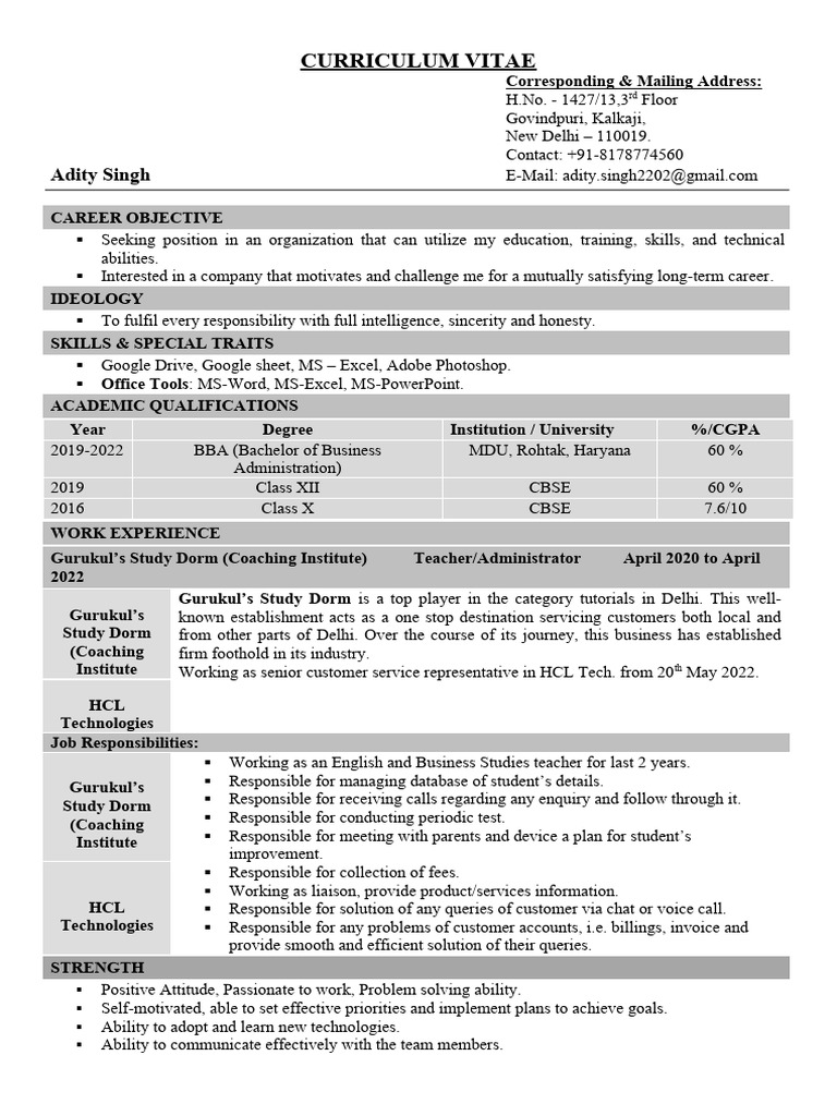 Adity Resume Final 1 (Adity Singh) | PDF | Behavior Modification ...