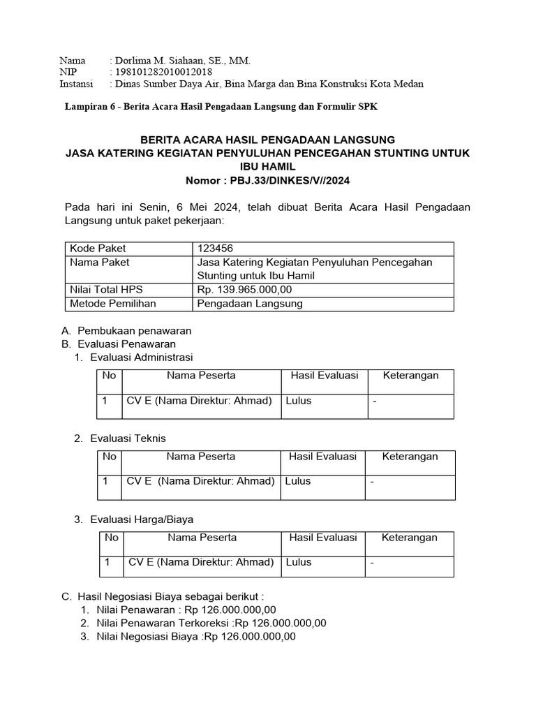 Dorlima Siahaan - Lampiran 06 - Dokumen Berita Acara Pengadaan Langsung ...