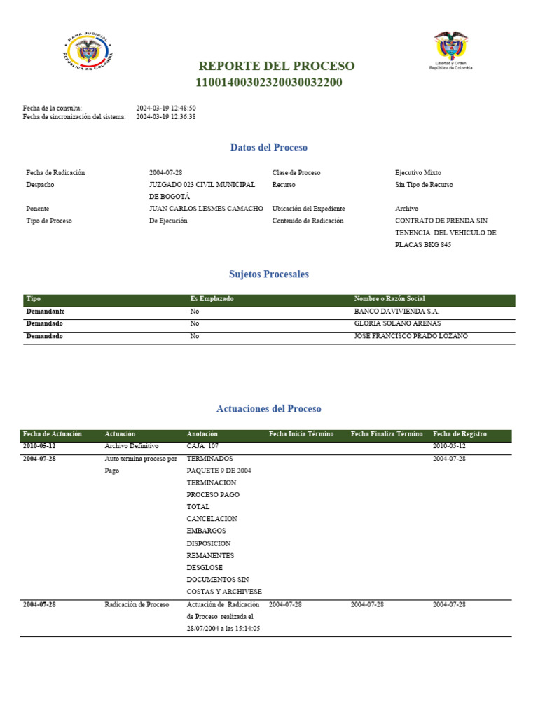 Informe de Proceso Judicial 2004 | PDF