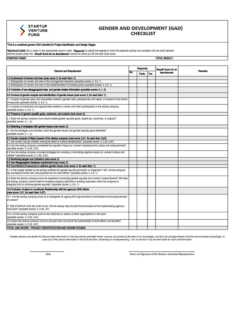 SVF Gender and Development Checklist | PDF | Gender And Development ...