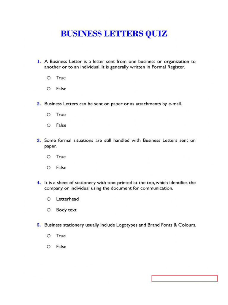 Business Letter Quiz | PDF