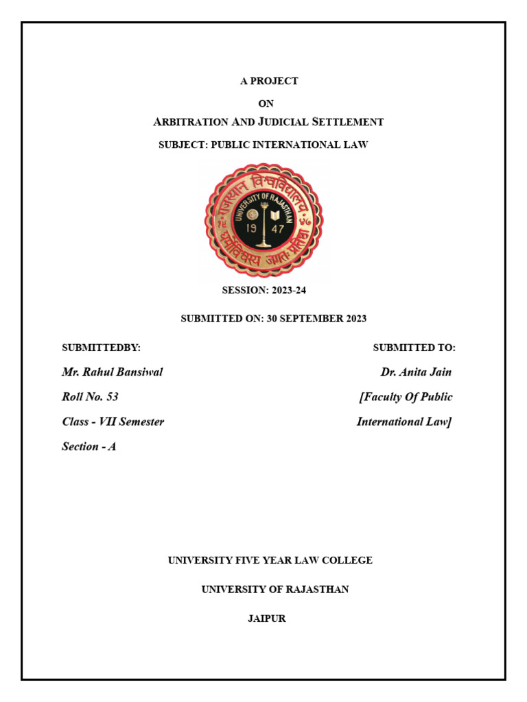 Public International Law Project Sem 7-A | PDF | Arbitration ...