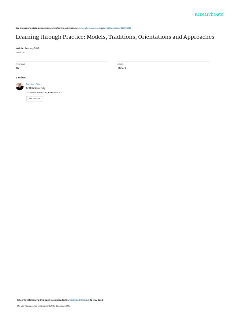 Learning Through Practice, Practice Based Learning - Stephen Billet ...
