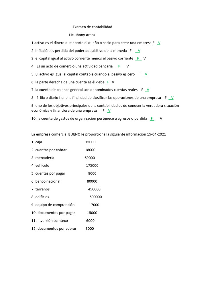 Examen de Contabilidad | PDF | Contabilidad | Hoja de balance