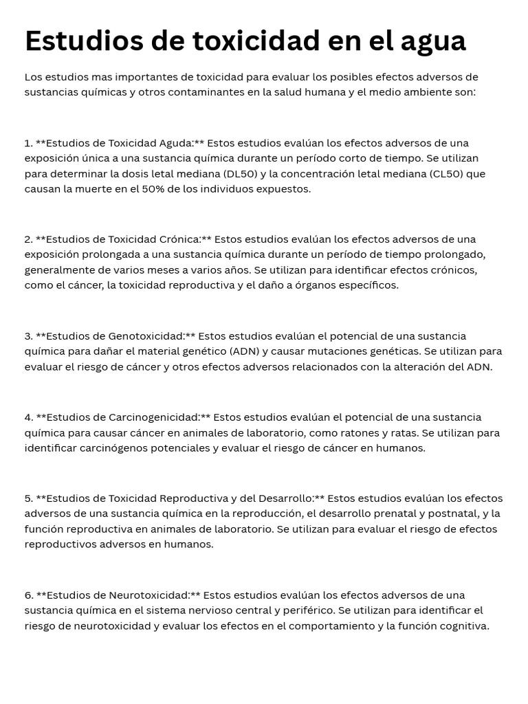 estudios de toxicidad del agua | PDF | Toxicidad | Cáncer