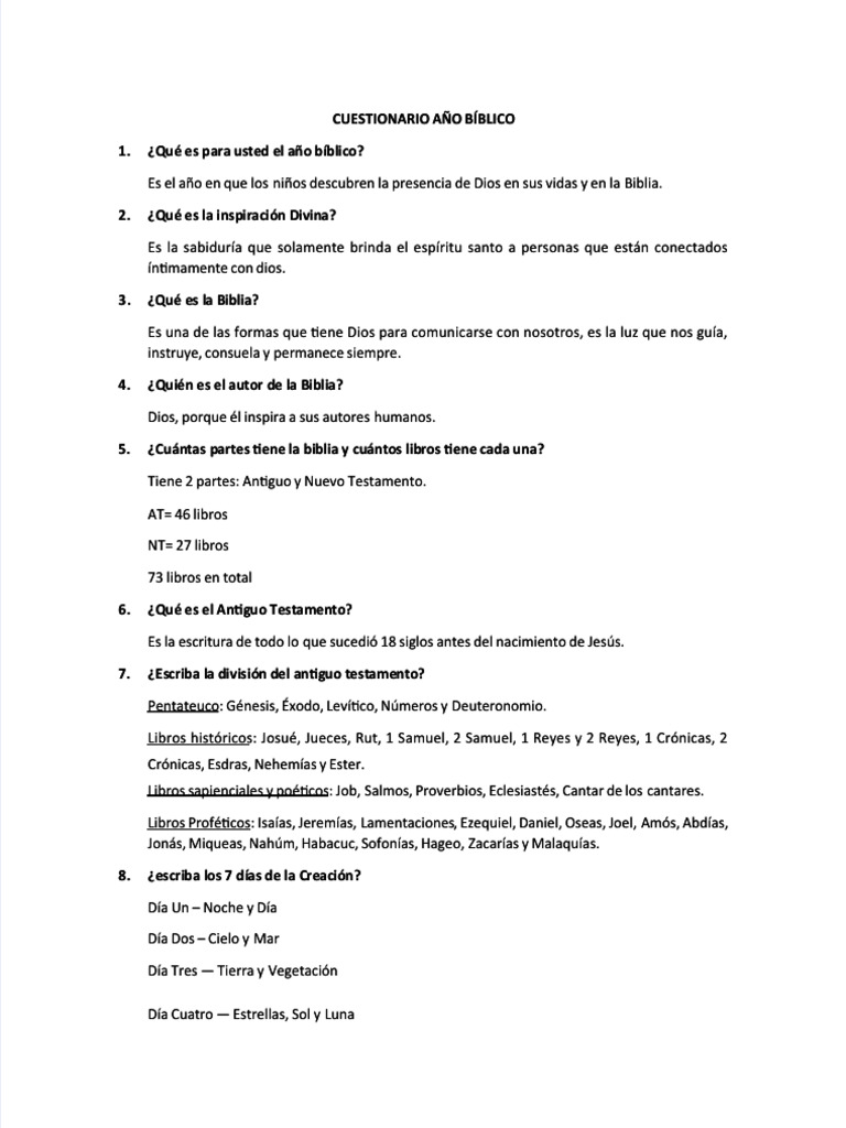 Cuestionario Resuelto de Año Biblico | PDF