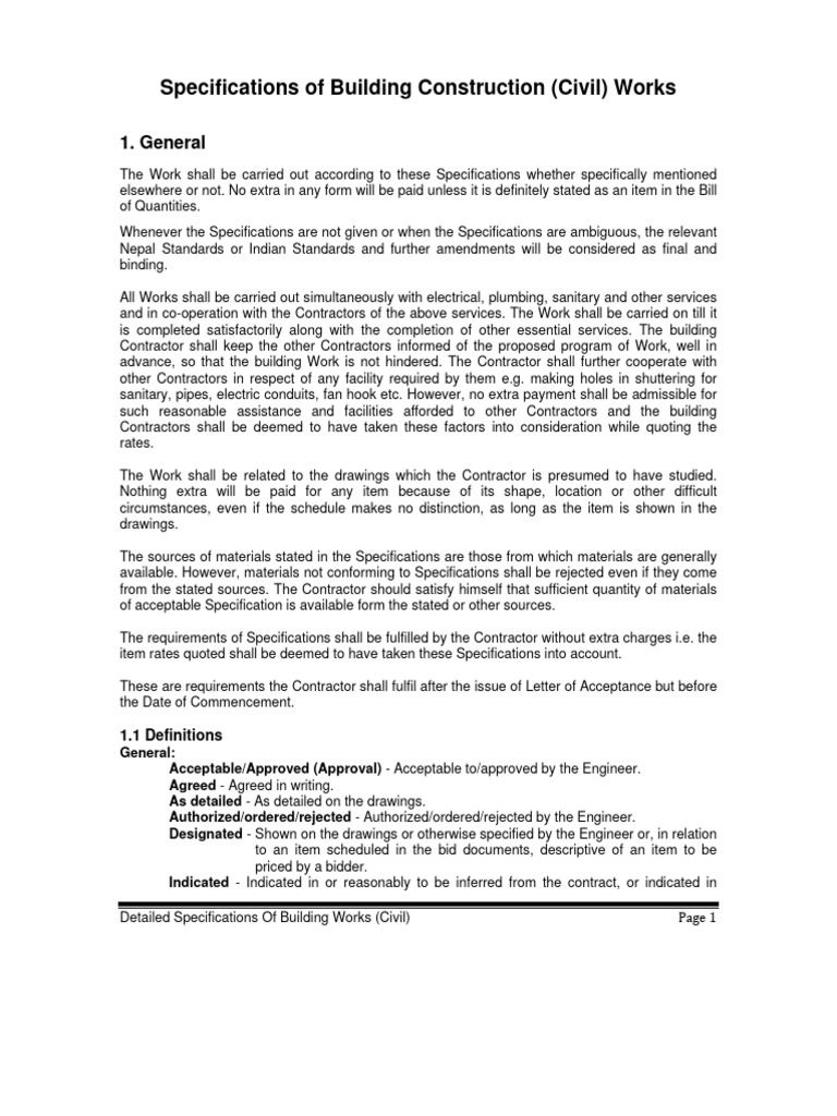 Civil Building Work Specs Guide | PDF | Concrete | Specification ...