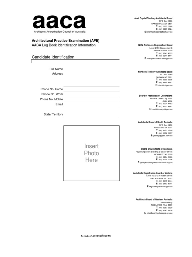 2312 AACA Log Book To Be Uploaded Jan 2011 | PDF | Architect ...