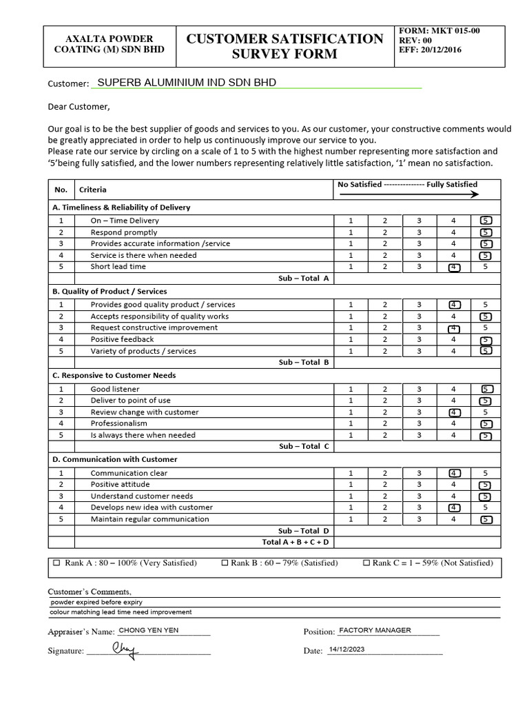 Customer Satisfaction Survey Form | PDF | Business | Social Psychology