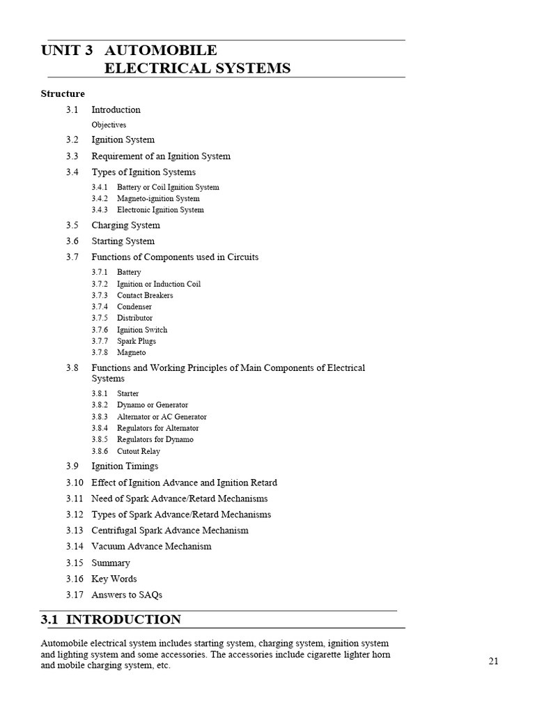 Notes On Electrical System | PDF | Ignition System | Electric Generator