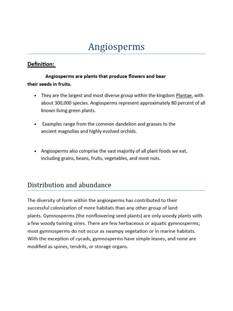 Angiosperms Assingment | PDF | Home & Garden | Technology & Engineering