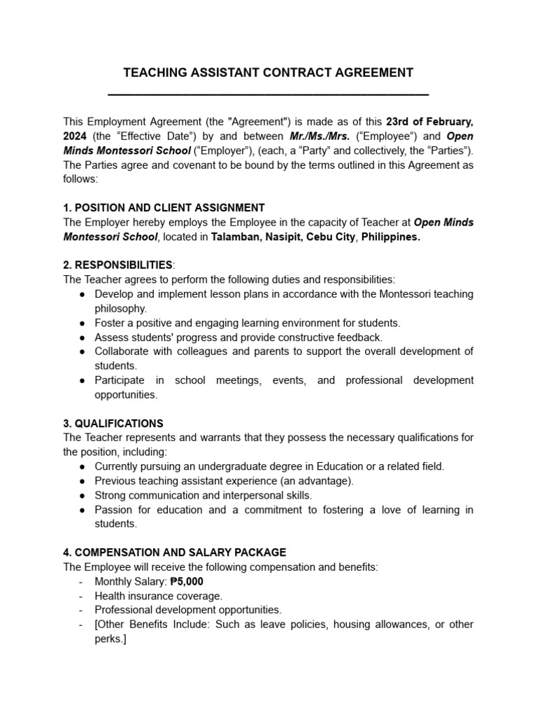 Teaching Assistant Contract | PDF | Employment | Teachers
