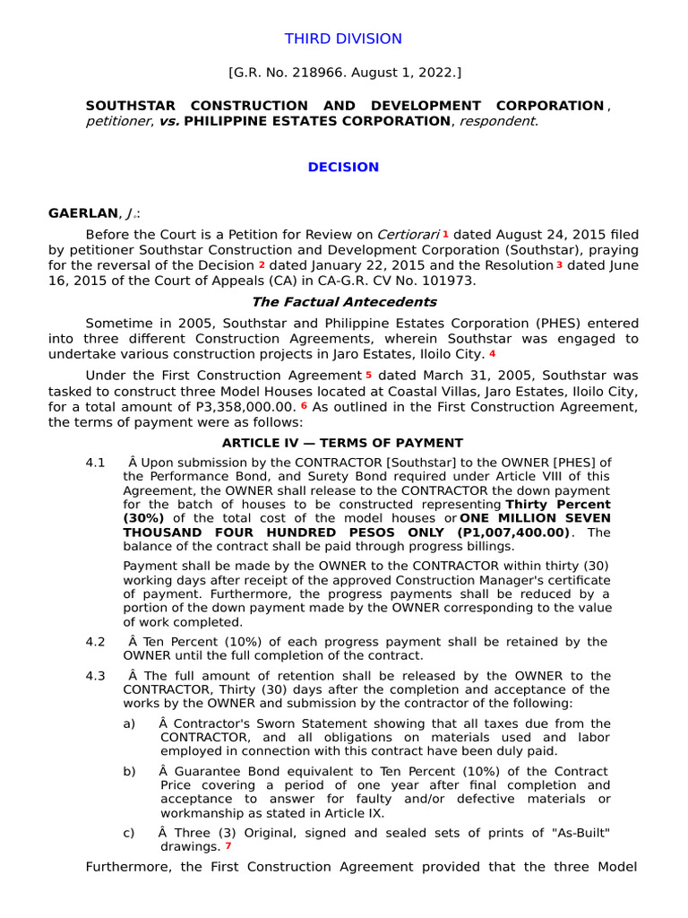 Southstar Construction and Development Corp. v. Philippine Estates Corp ...