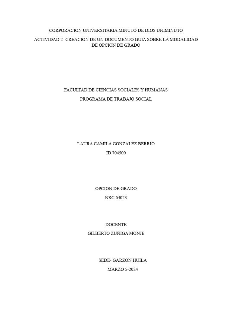 Actividad 2 - Creacion de Un Documento Guia Sobre La Modalidad de Opcion de Grado | PDF ...