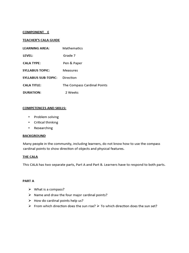 Grade 7 Compass Cardinal Points Guide | PDF | Learning | Cognition
