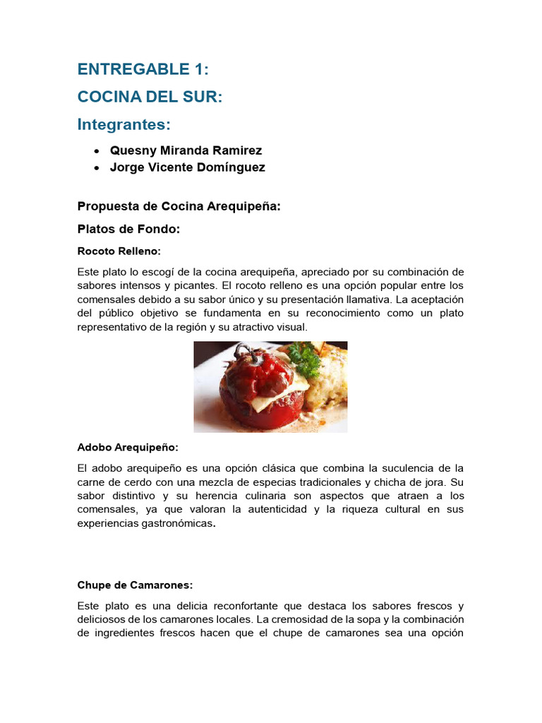 ENTREGABLE 1 Cocina Del Sur | PDF | Postres | Cocina