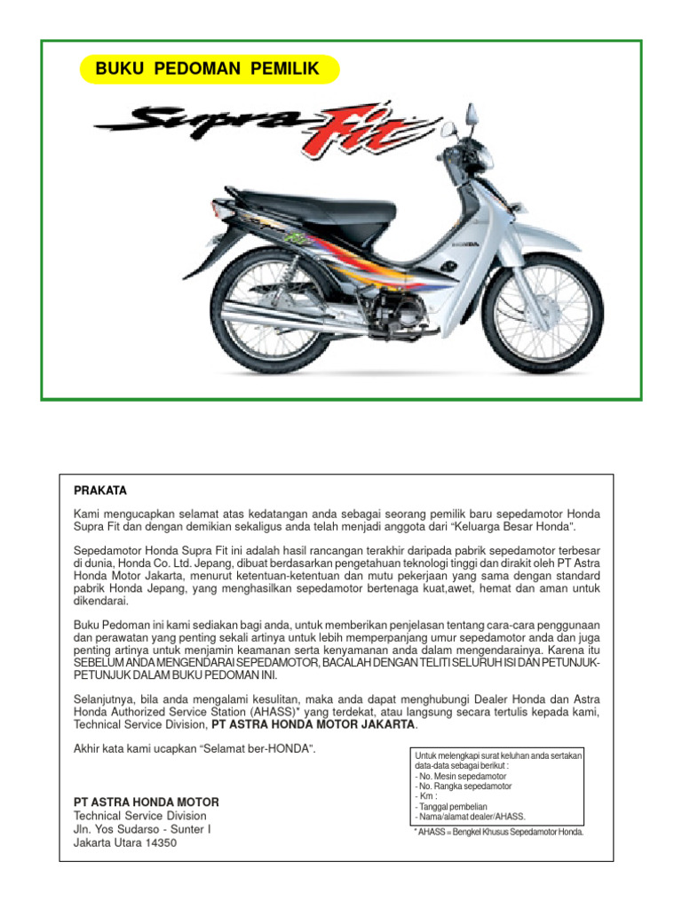 Pedoman Pemilik Honda Supra Fit | PDF | Komputer