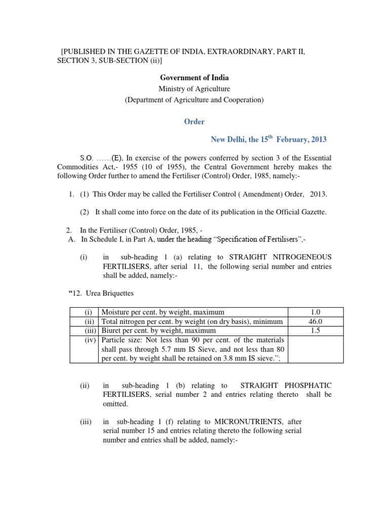 Fertilizer_Control_Order_Amendment_2013 | PDF | Fertilizer | Nitric Acid