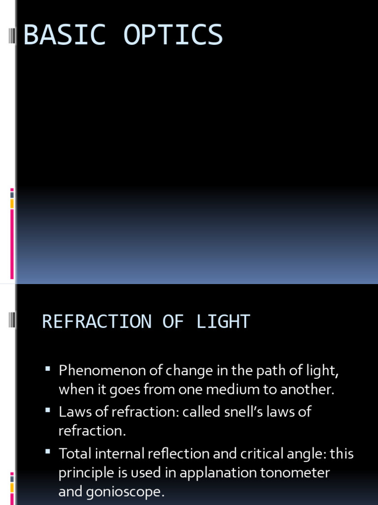 Basic Optics 1 | PDF | Human Eye | Vision