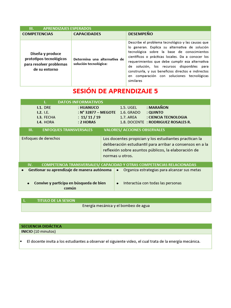 CTA - U4 - 5to Grado - Sesion 05 | PDF | Maestros | Aprendizaje