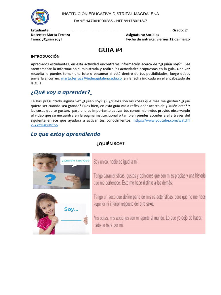 Guia 4 Quien Soy Yo | PDF