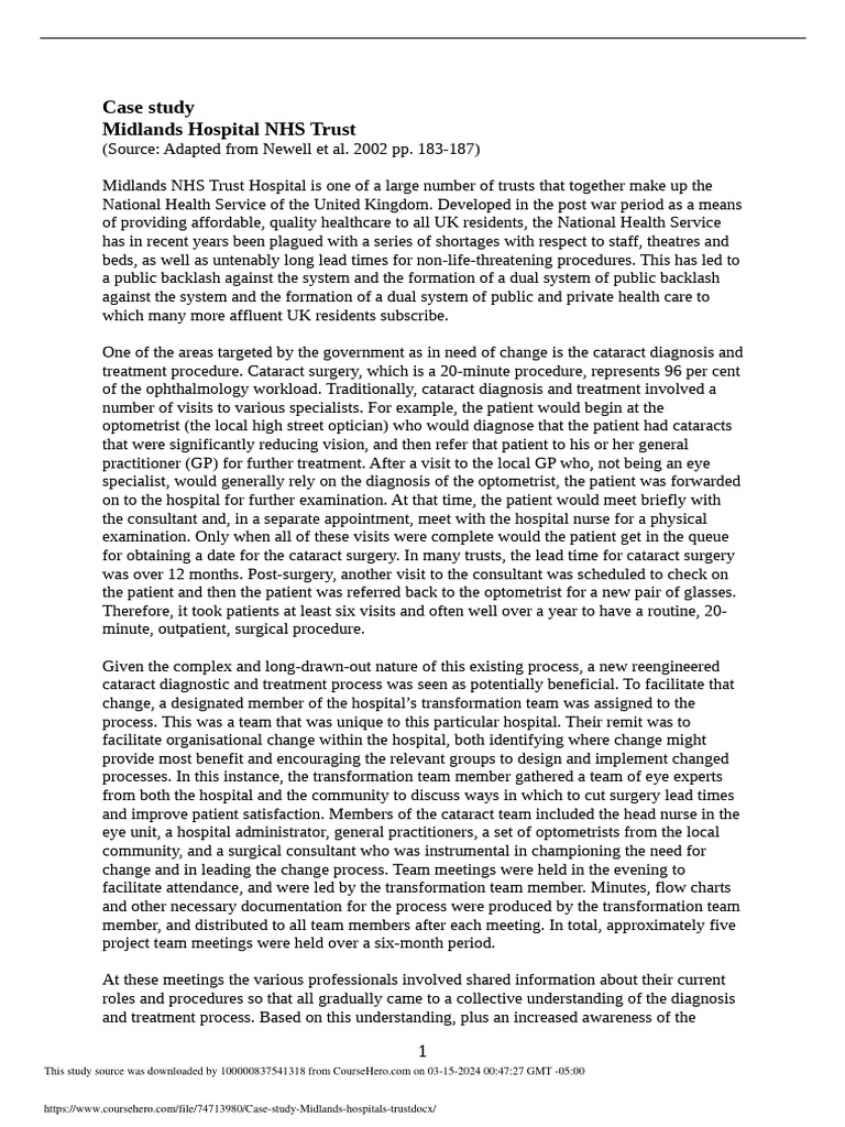 Case Study Midlands Hospitals Trust | PDF | National Health Service ...