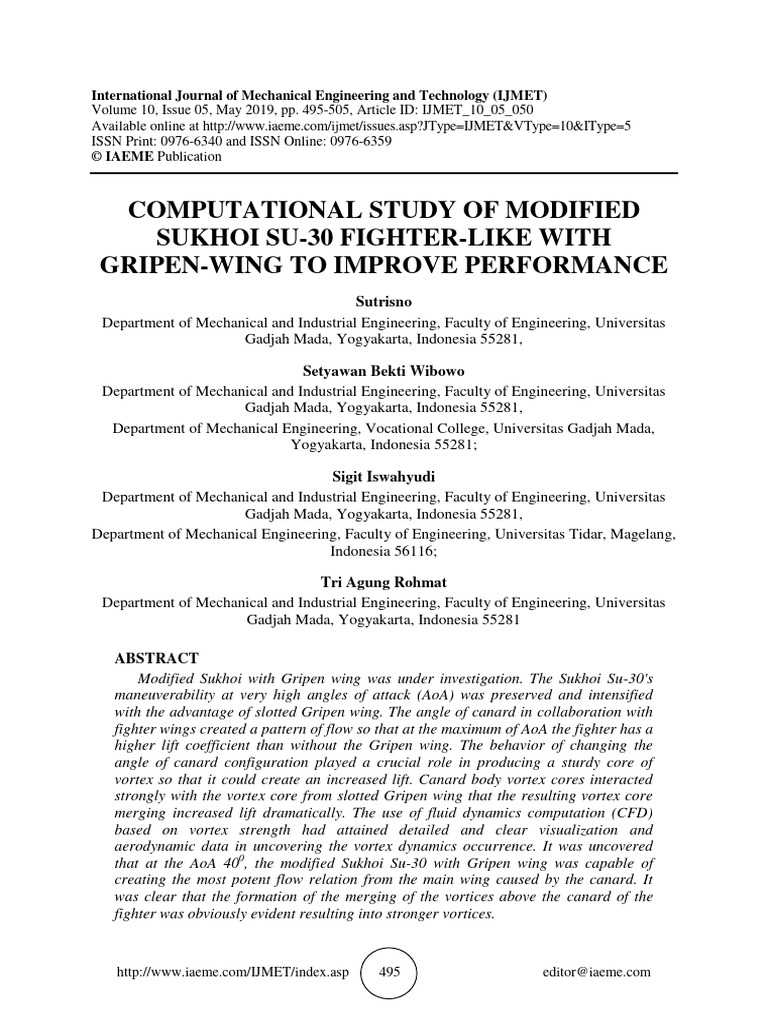 Computational Study of Modified Sukhoi S | PDF | Vortices | Lift (Force)