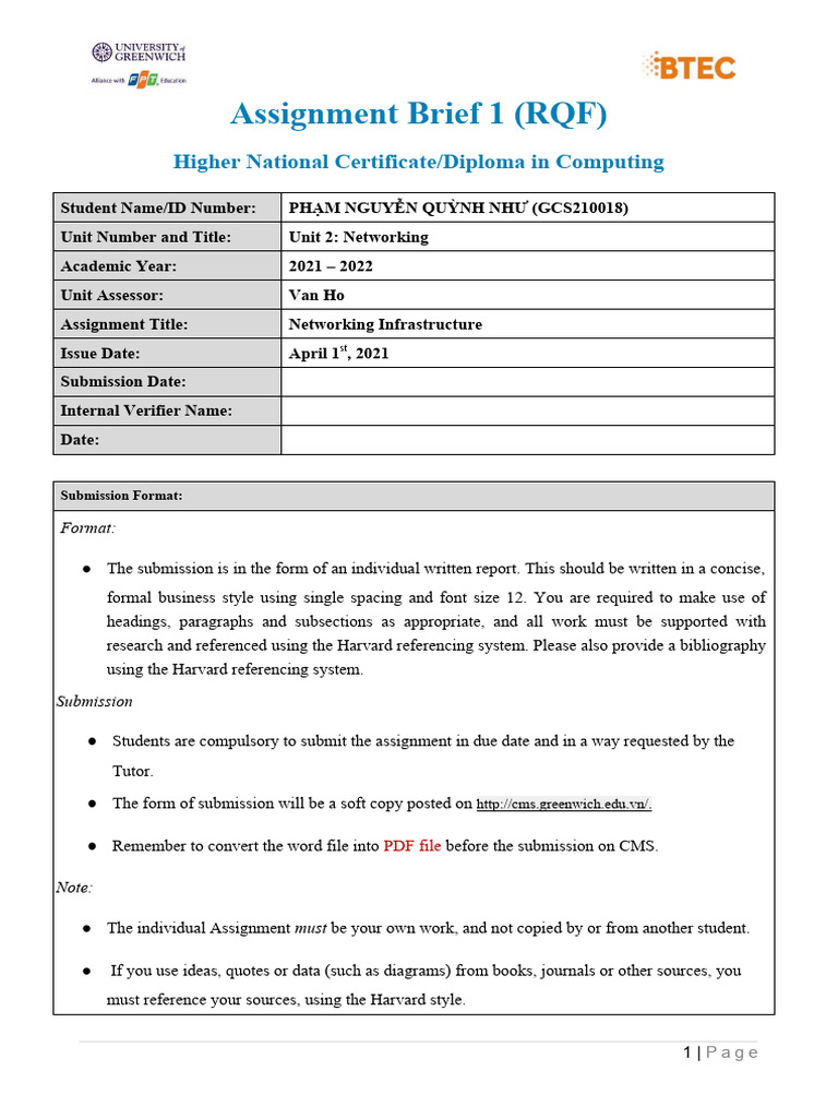 1 - Unit 2 - Assignment Brief 1 | PDF | Network Topology | Computer Network